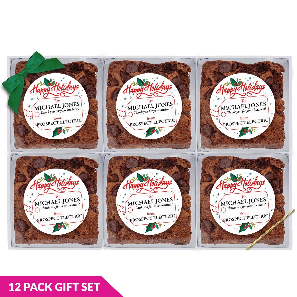 Happy Holidays Gift Tag Brownie Gift Sets | Personalized Chocolate Chip ...