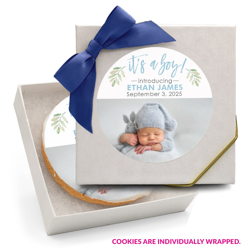 Birth Announcement Cookie Blue Favor Boxes | Personalized Printed Sugar ...