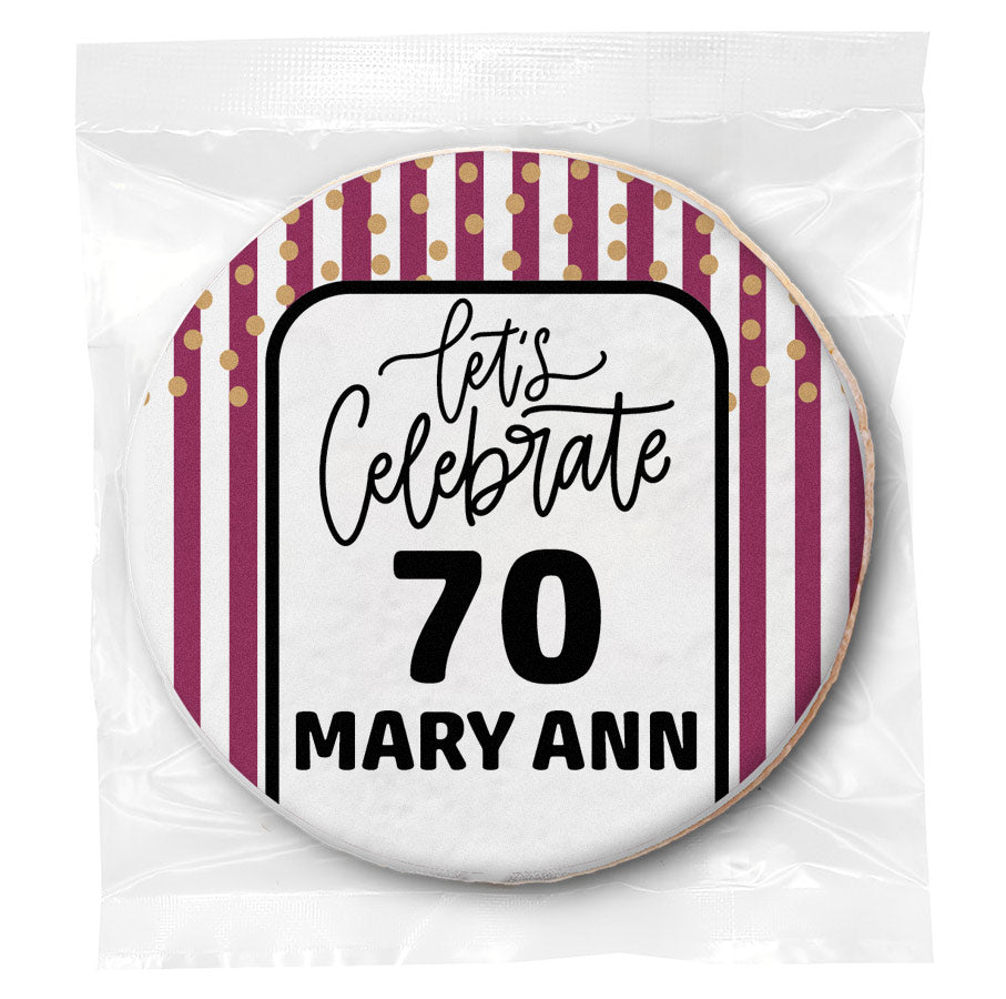 Let's Celebrate 70 "Any Age" Pink Stripes Birthday - Personalized Round ...