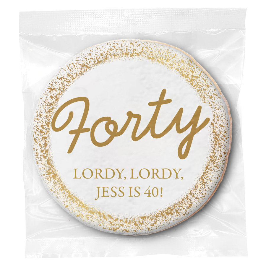 Cursive Forty Gold Age - Personalized Direct Print On Round Sugar Cook ...