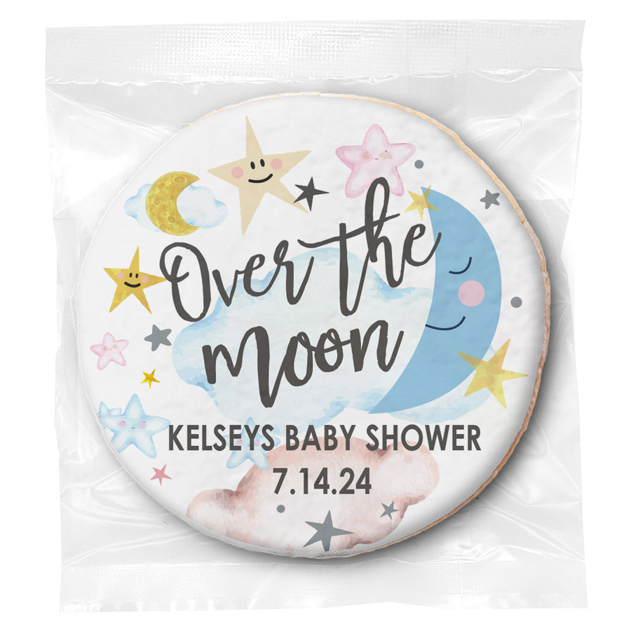 Over the Moon Baby Shower - Personalized Round Sugar Cookie - Print-On ...
