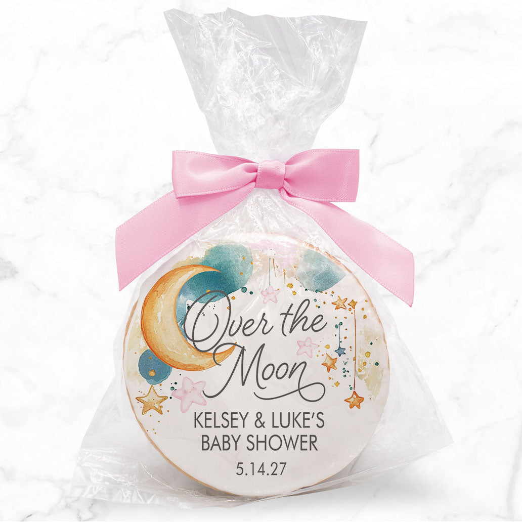 Over the Moon Baby Shower - Personalized Direct Print On Round Sugar ...