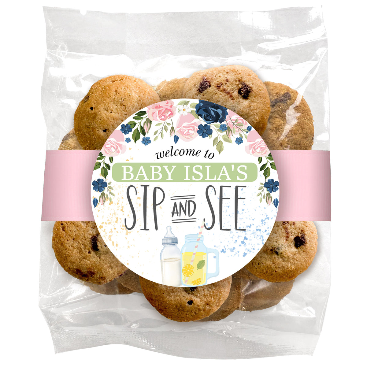 Sip & See Baby Shower Mini Cookie Gift Bags | Mini Chocolate Chip ...