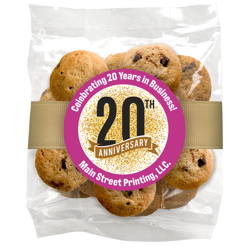 Business Anniversary Mini Cookie Gift Bags | Bite-Sized Chocolate Chip ...