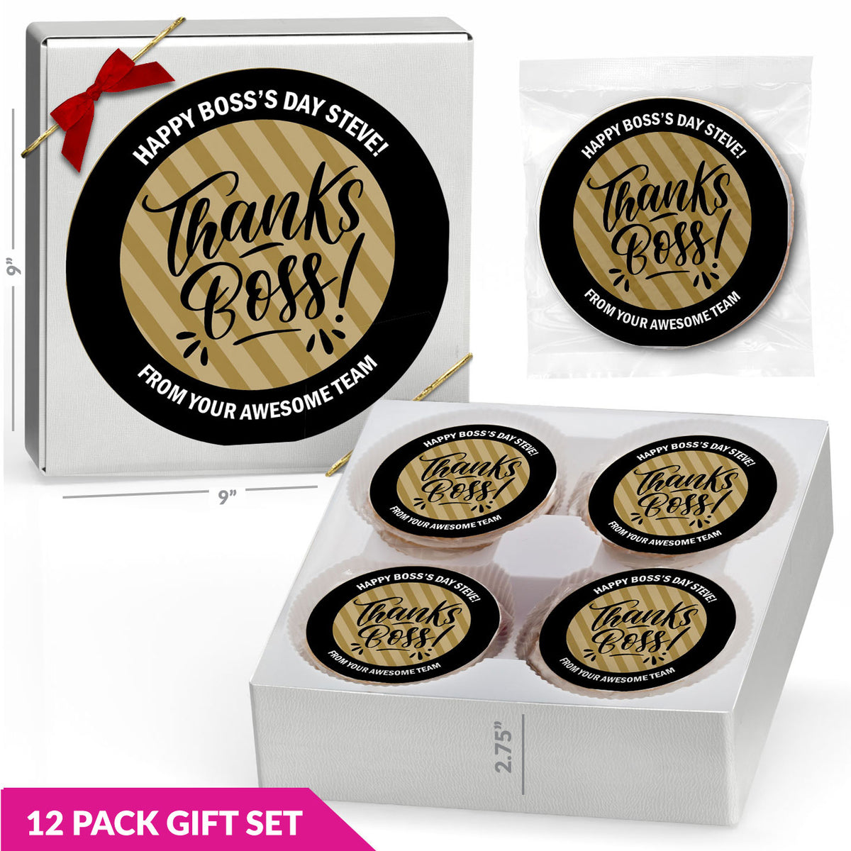Thanks Boss - Personalized Direct Print on Round Sugar Cookie Gift Set ...