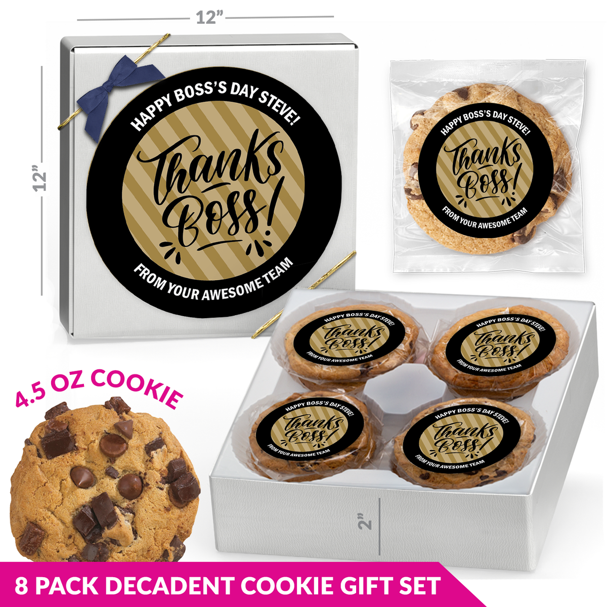 Thanks Boss - Custom Decadent Cookie 8-Pack Gift Box w/ Full Color Per ...