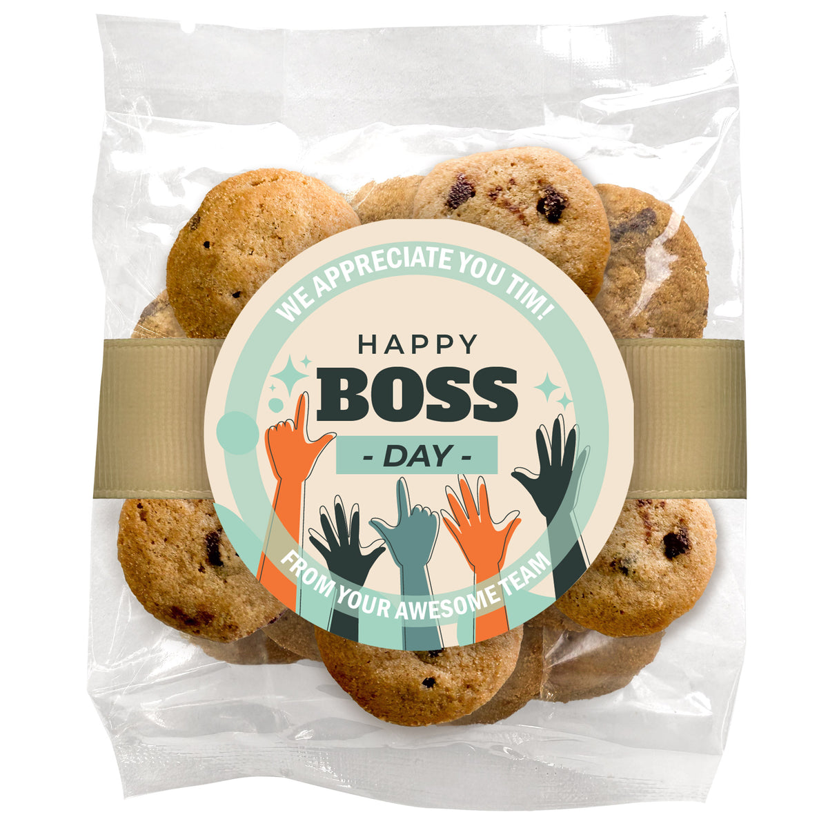 Happy Boss Day Raised Hands Bite-Sized Chocolate Chip Cookies (2 oz ...