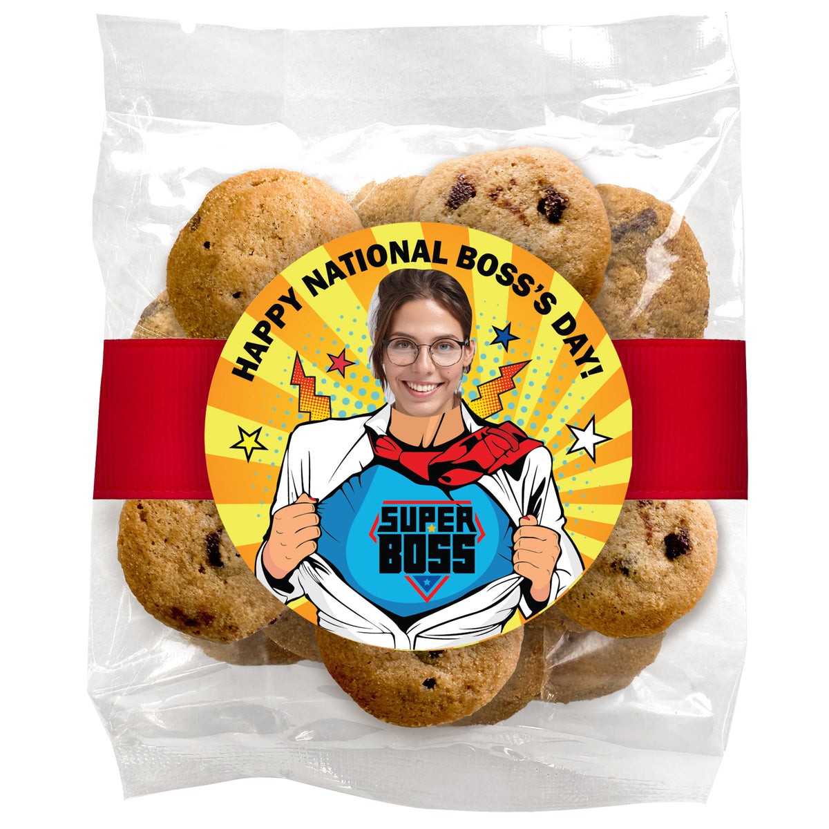 Red Ribbon Super Boss Photo Upload & Message Bite-Sized Chocolate Chip ...
