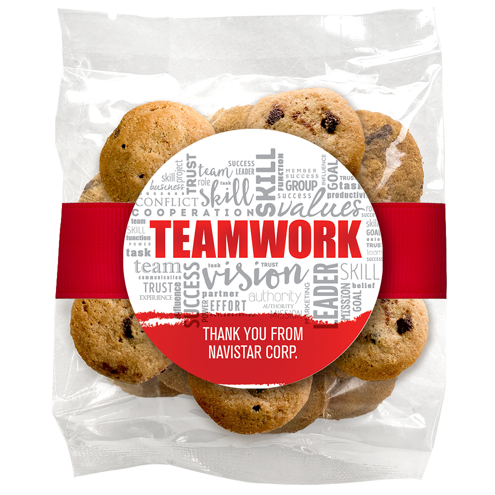 Teamwork Mini Chocolate Chip Cookies | Personalized Sticker & Ribbon ...
