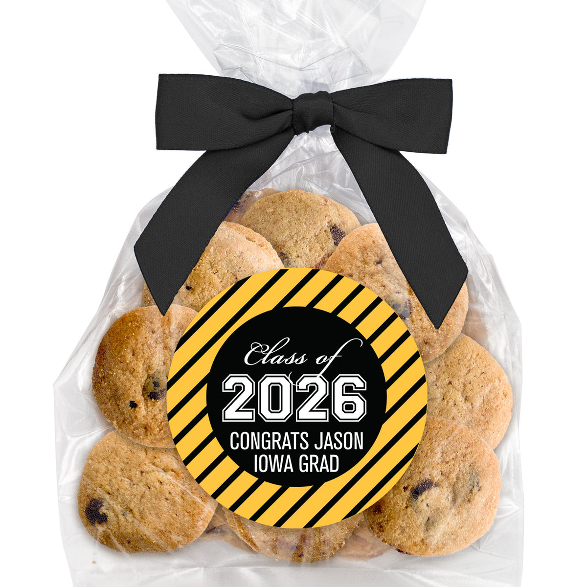 Class of Grad Stripes Mini Chocolate Chip Cookies | Custom Sticker ...