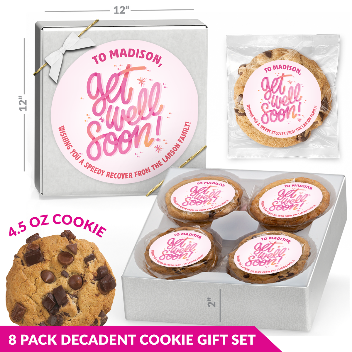 Get Well Soon Pink Gradients - Custom Decadent Cookie 8-Pack Gift Box ...