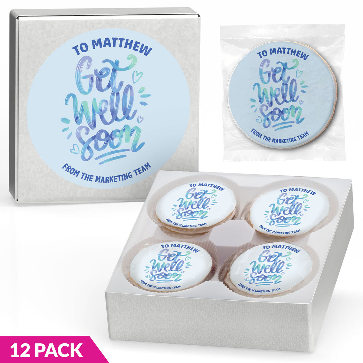 Blue Get Well Soon Cookies | Personalized Printed Sugar Cookie Gift ...