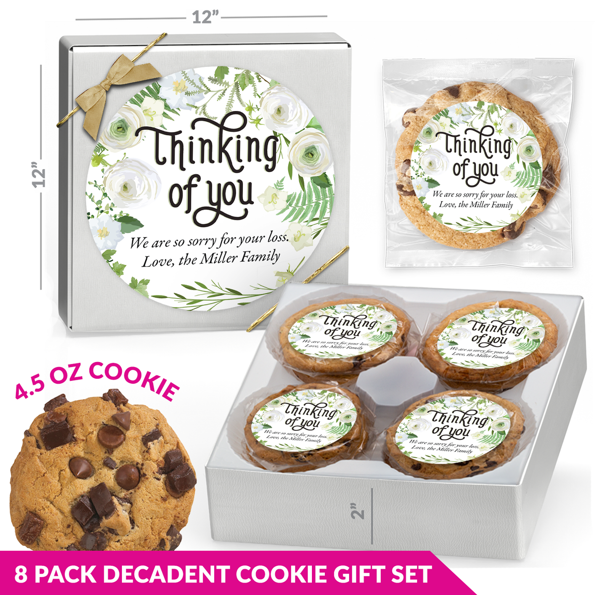 Thinking of You Florals - Custom Decadent Cookie 8-Pack Gift Box w/ Fu ...
