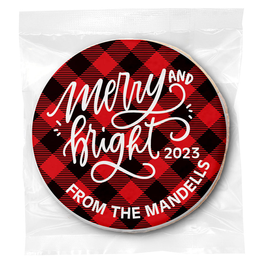 Merry & Bright Buffalo Plaid - Personalized Round Sugar Cookie ...