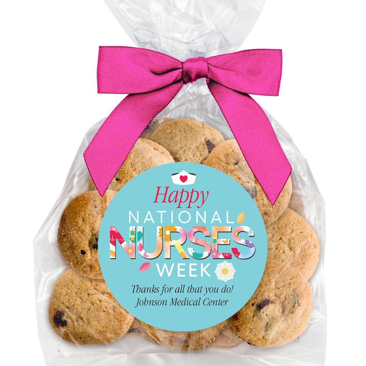 Happy Nurse's Week Mini Chocolate Chip Cookies | Custom Sticker & Bow ...