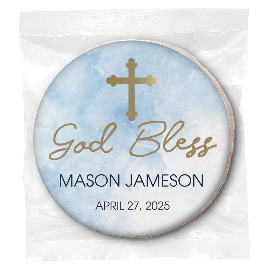 God Bless Blue Clouds Cross - Personalized Round Sugar Cookie - Print ...
