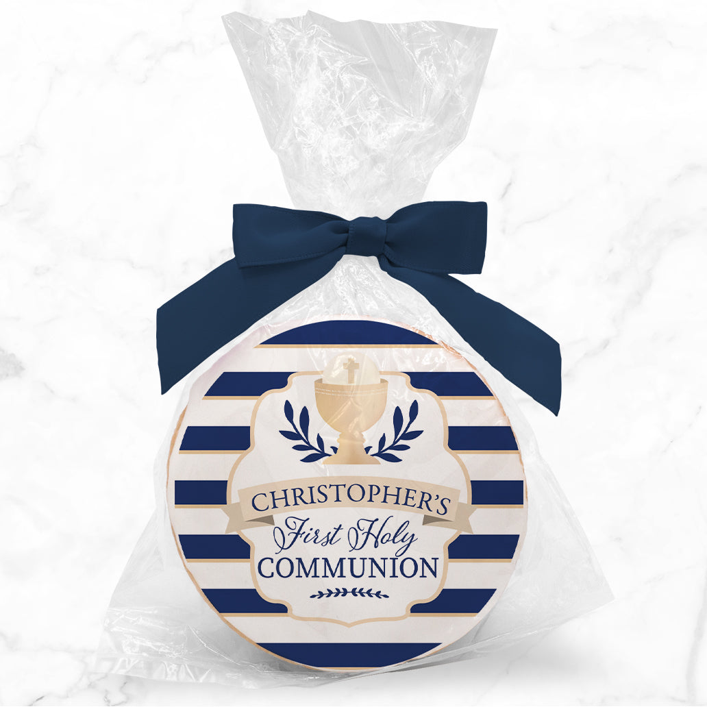 Blue Stripes Communion - Personalized Direct Print On Round Sugar Cook ...