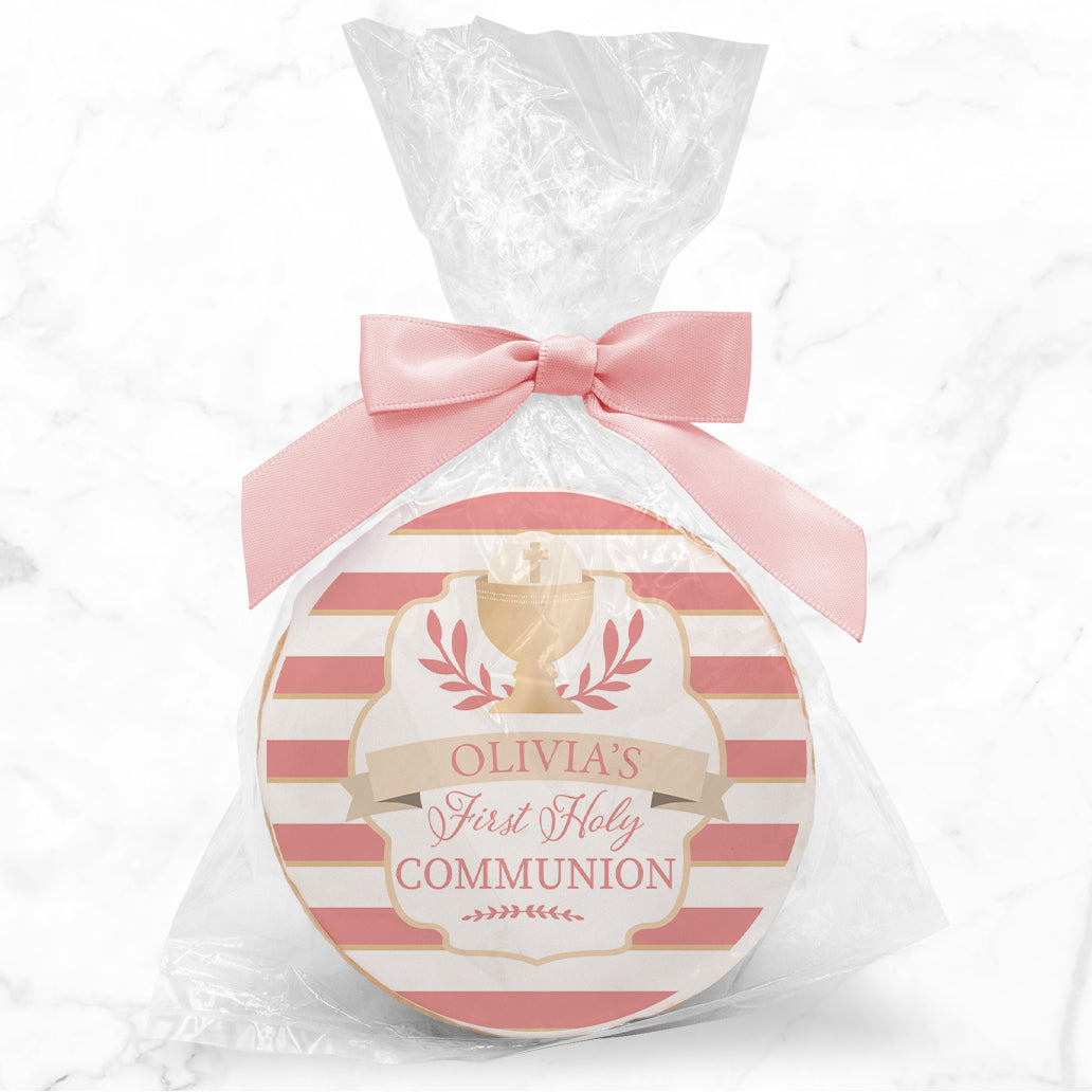 Pink Stripes Communion - Personalized Direct Print On Round Sugar Cook ...