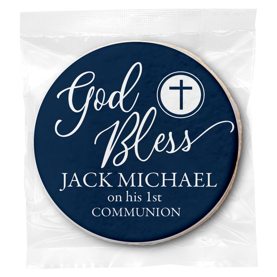 Personalized Communion "God Bless Simple Cross" Round Sugar Cookies ...