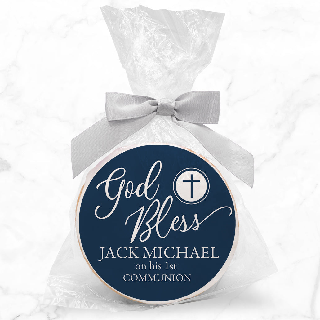 God Bless Simple Cross - Personalized Direct Print On Round Sugar Cook ...