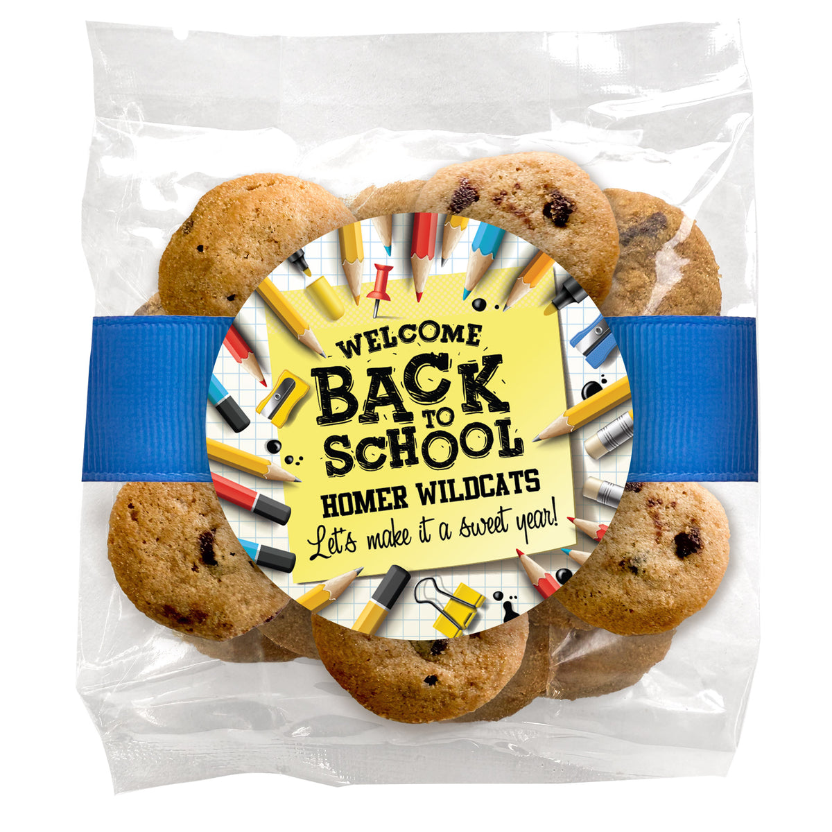 Welcome Back to School Supplies Bite - Sized Chocolate Chip Cookies (2 ...