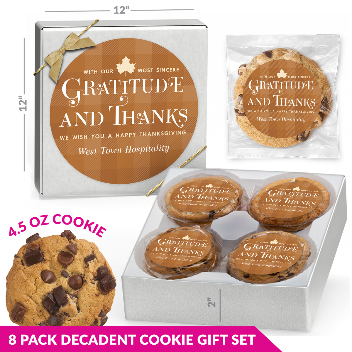 Sincere Gratitude & Thanks - Custom Decadent Cookie 8-Pack Gift Box w ...
