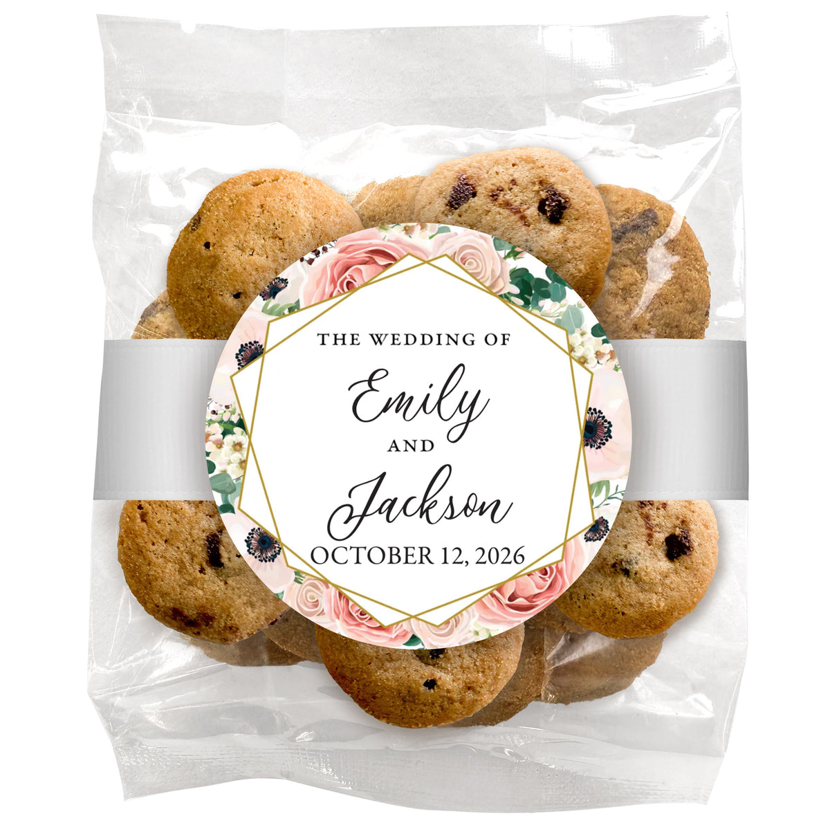 Wedding Pastel Floral Frame Bite-Sized Chocolate Chip Cookies (2 oz ...