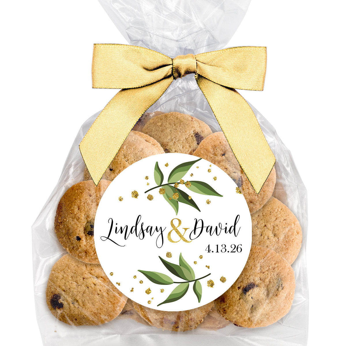 Gold Speckled Leaves - Chocolate Chip Mini Cookies (3 oz) W/ Full Colo ...
