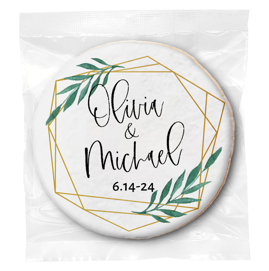 Gold Polygon Leaves - Personalized Round Sugar Cookie - Print-On ...