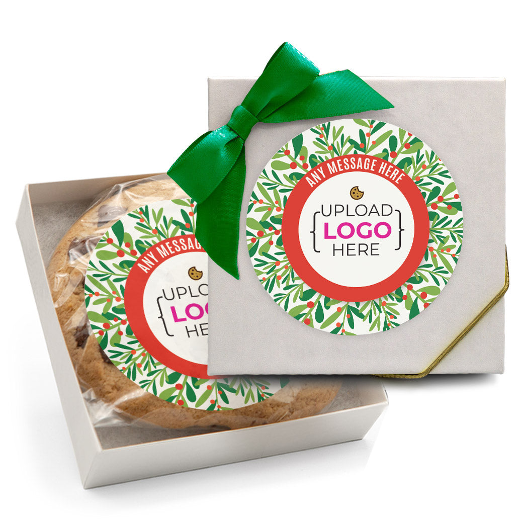 Wreath Logo Upload & Message - Gourmet Chocolate Chip Favor Box & Bow ...