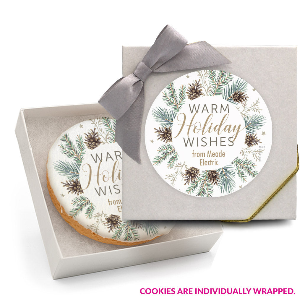 Warm Wishes Pine Wreath Cookie Favor Boxes | Personalized Printed Sugar ...