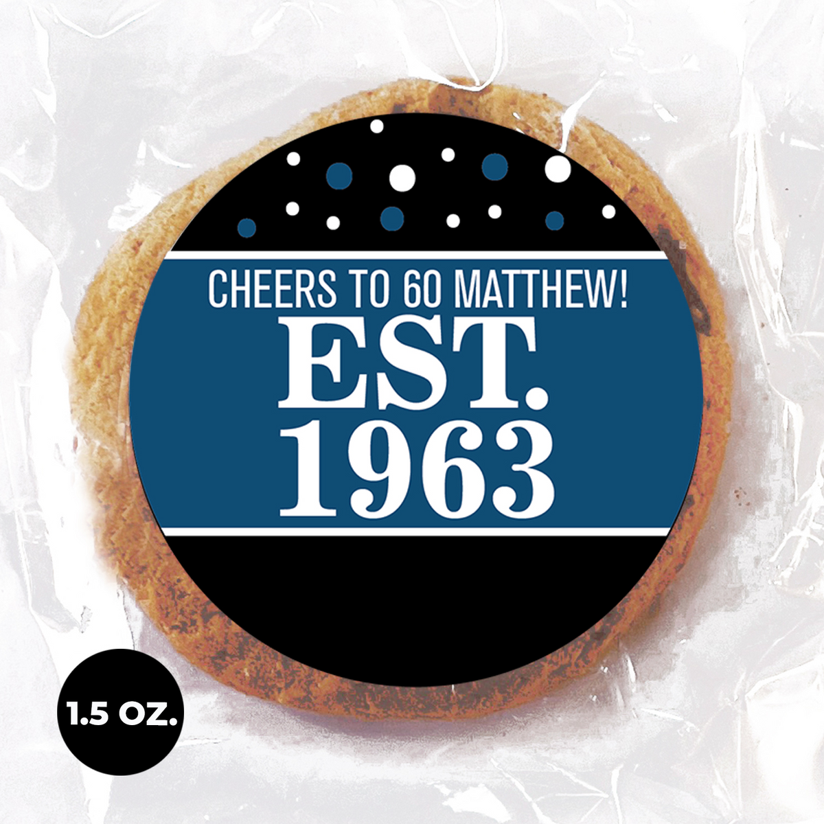 Birthday "Est Year Blue - 60" Incredible Chocolate Chip Cookie w/ Full ...